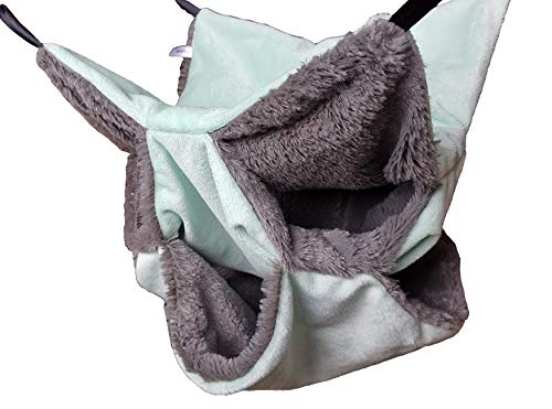Vedem Small Animals Warm Plush Triple Bunkbed Cage Hanging Hammock Bed Hideout for Sugar Glider Ferret Squirrel (Mint)
