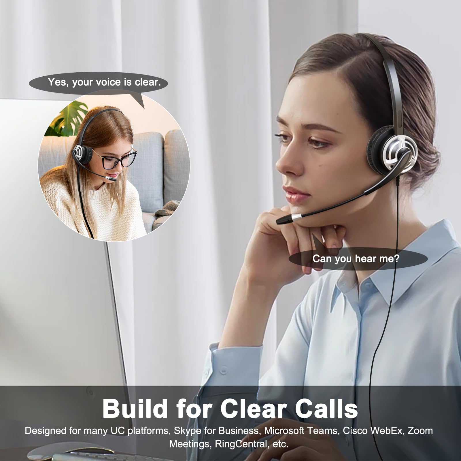 MKJ Wired USB Headset with Microphone, Noise Cancelling USB Headphone for PC/Laptop, Computer Headset for Call Center & Home Office, Works with Skype, Zoom, Ms Teams, WebEx Conference, Online Meeting