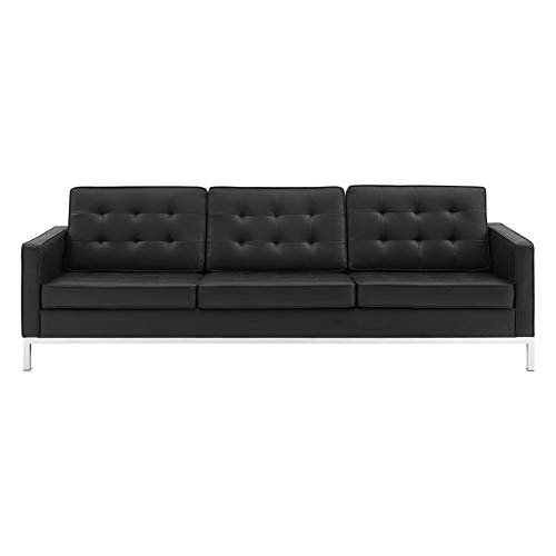 Modway EEI-3385-SLV-BLK Loft Tufted Button Faux Leather Upholstered Sofa in Silver Black