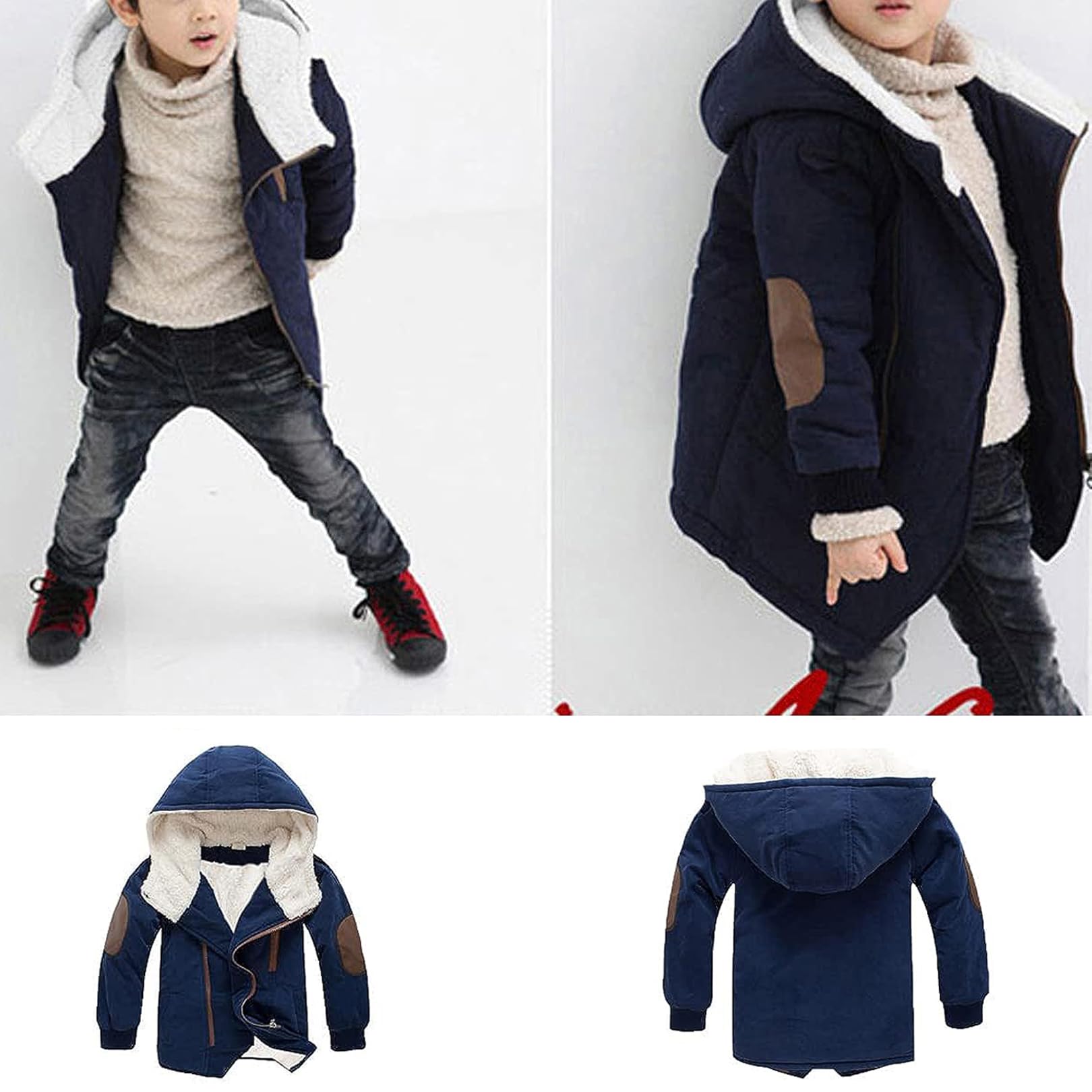 EISHOW Clearance Kids Boys Warm Thick Jackets Hooded Cotton Fleece Parka Coat Children Winter Zipper Outerwear (Navy, 4-5 years)