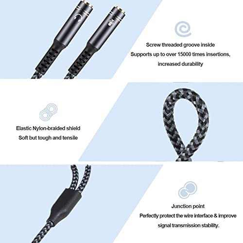 Audio Splitter, Headphone Splitter 3.5mm Nylon-Braided，BEZOKABLE Aux Splitter Male TRS to Dual Female 3.5 Audio Cable for Phone, PS4,PS5, Xbox One S,Nintendo Switch, Tablets and More - Slilver