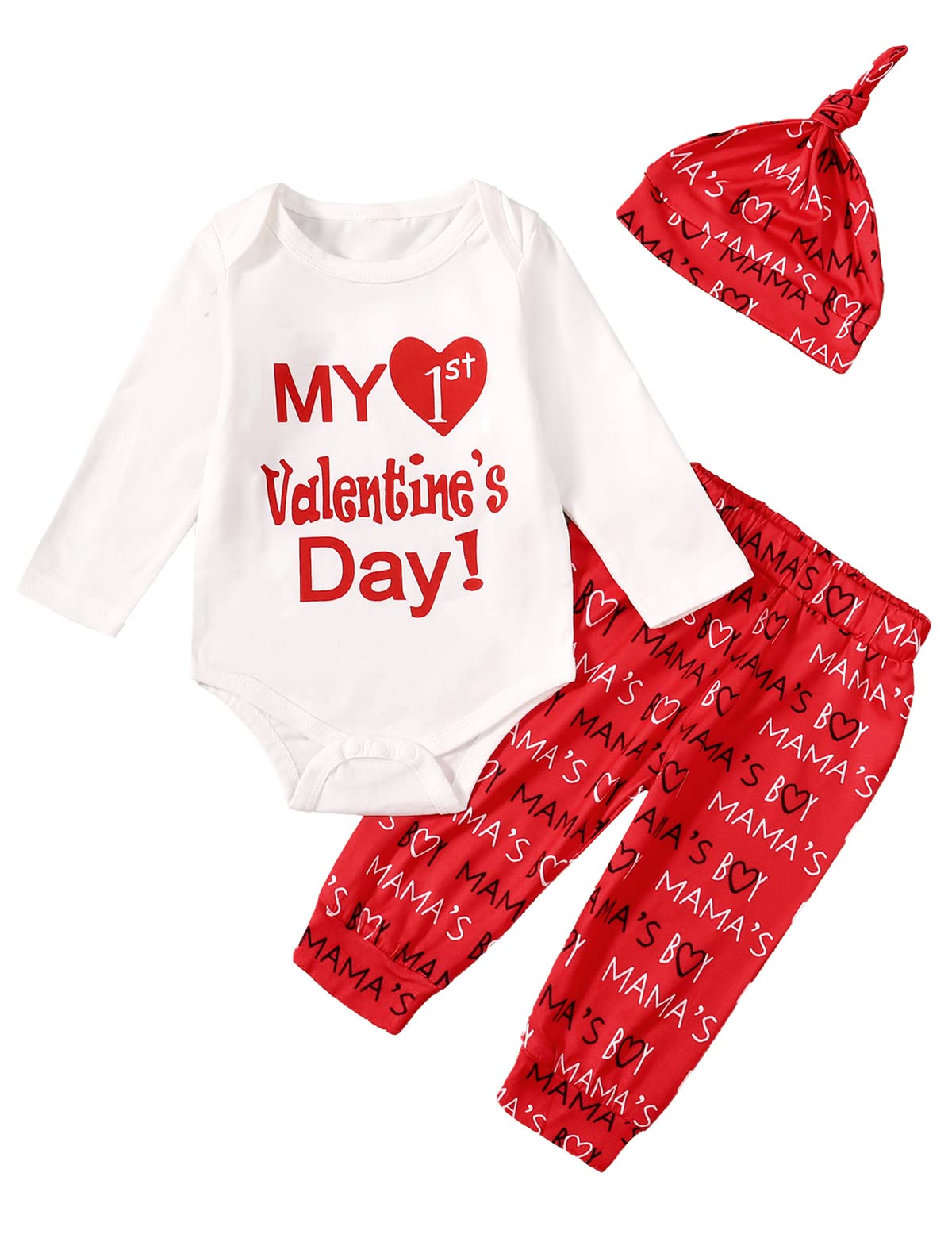 Detigee Baby Boy Cute Festival Outfit Infant Long Sleeve Romper with Hat (Red,6-12 Months)