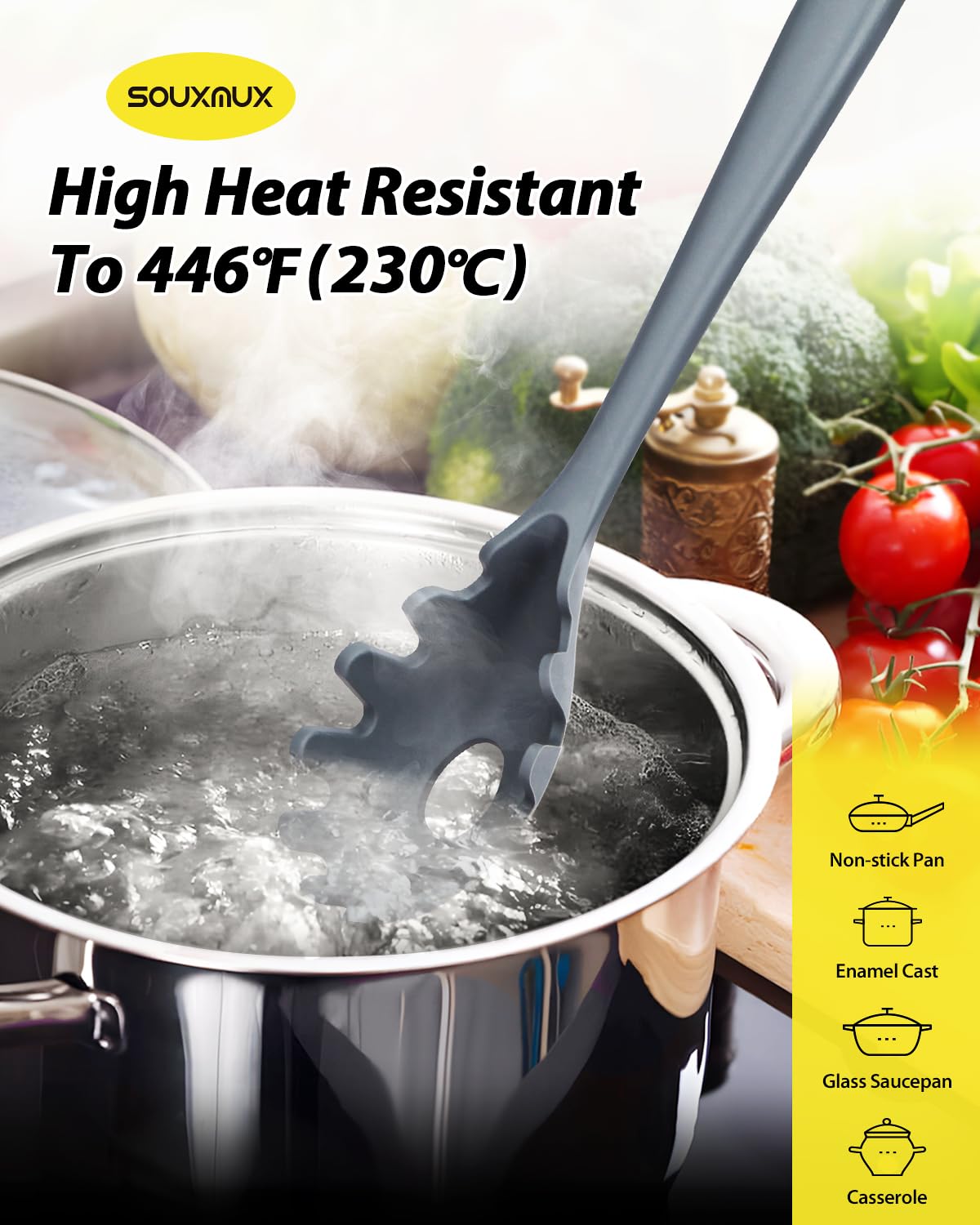 3 Pcs Silicone Kitchen Utensils Set, Soup Ladle-Pasta Fork-Slottede Spoon, Nonstick BPA Free High Heat Resistant Cooking Utensils for Mixing, Serving, Draining, Turning, Stirring