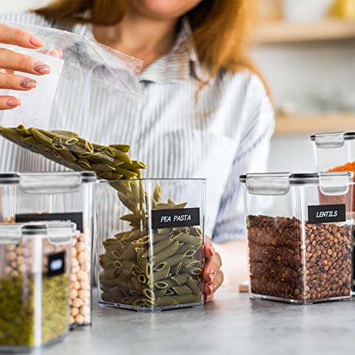 Airtight Food Storage Containers with Lids, 14 Pcs BPA Free Plastic Dry Food Canisters for Kitchen Pantry Organization and Storage for Cereal, Dishwasher safe,Include 20 Labels and Marker, Black