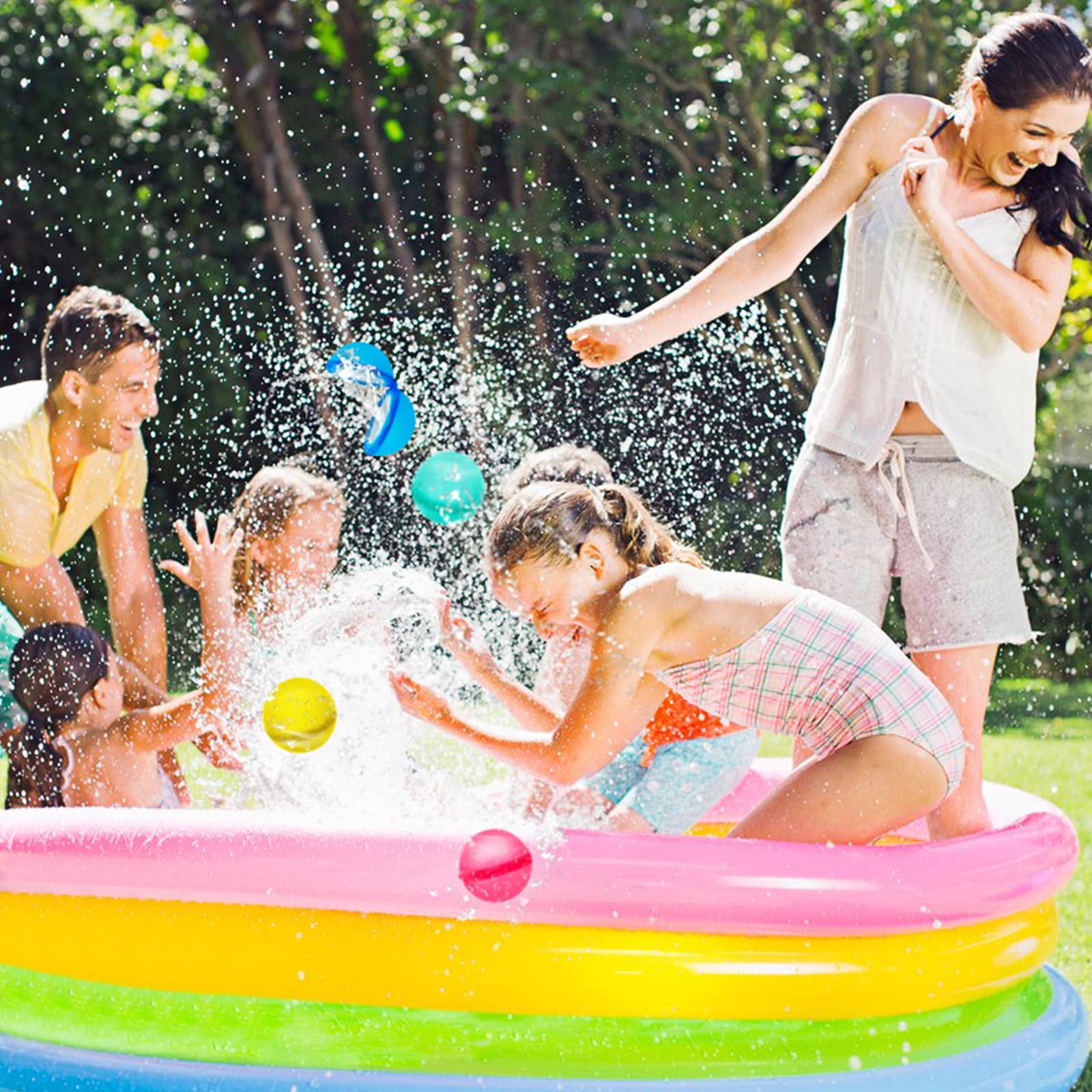 24 PCS Reusable Water Balloons Water Balls, Soft Silicone Quick Fill Balloons Splash Fun,Outdoor Backyard Summer Splash Party Easy Quick Fun Water Fight Game for Swimming Pool