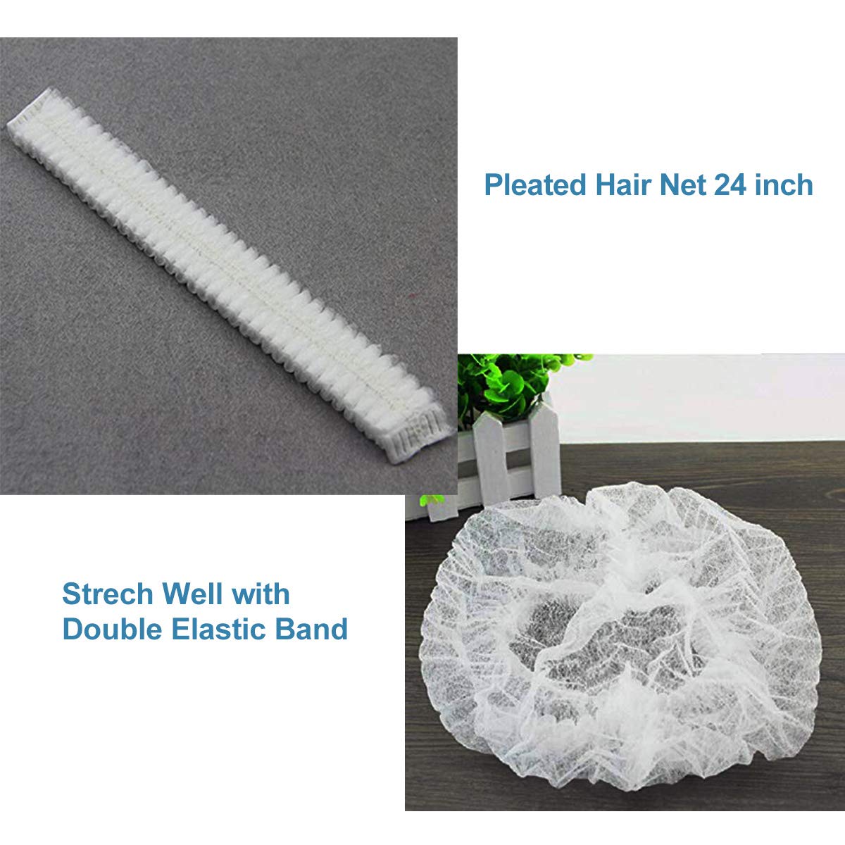 Cleaing Pack of 100 24 Inch White Disposable Hair Cap, Hair Net for Nurses, Cooking, Food Service, Salon