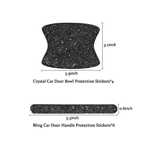 BetterJonny 10PCS Crystal Car Door Handle Scratches Protector, Rhinestone Car Door Handle Stickers Bling Car Door Handle Scratch Protector Stickers for Women and Girls Car Stickers (Black)