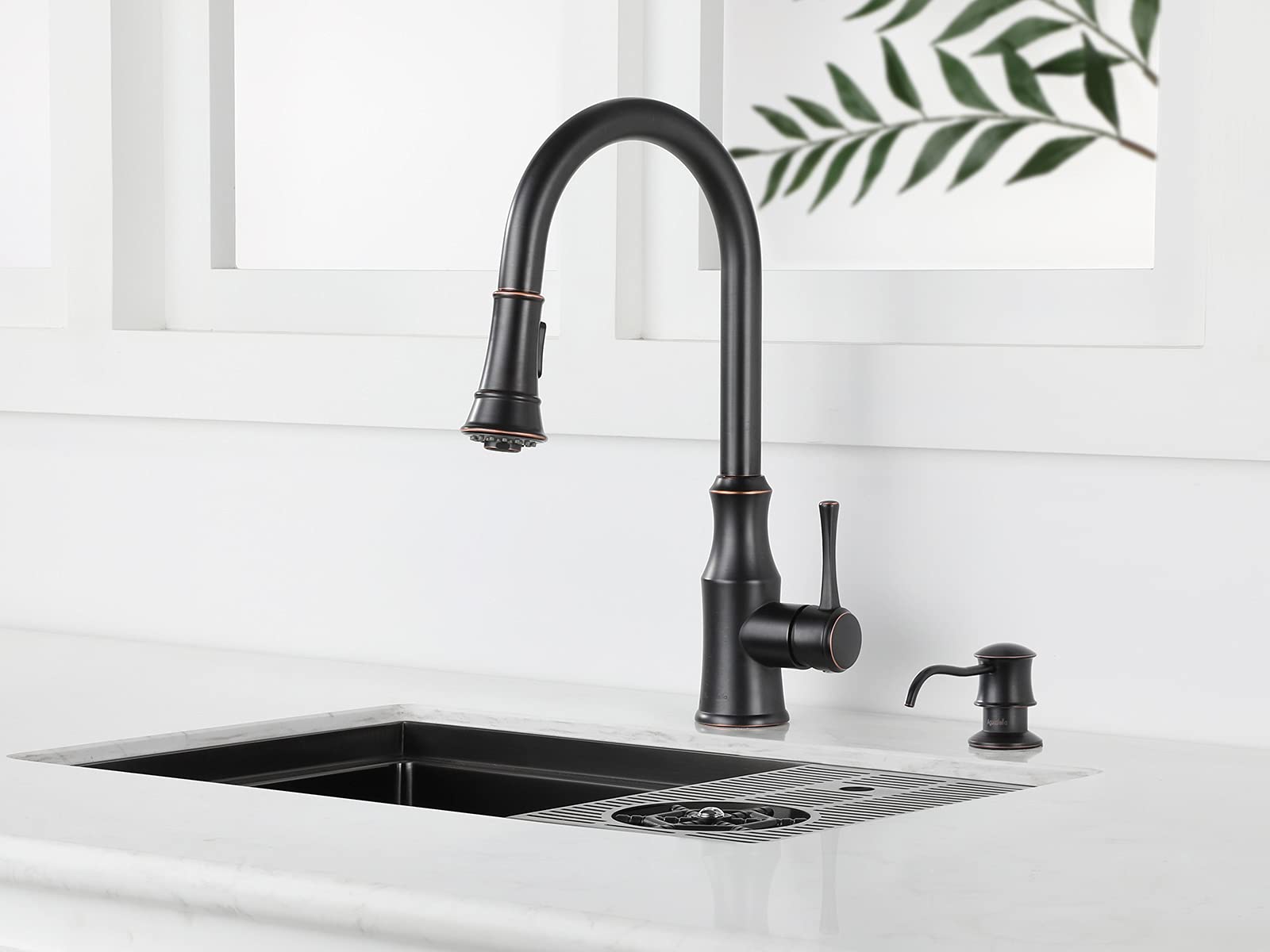 AguaStella AS94ORB Oil Rubbed Bronze Pull Down Kitchen Faucet and ASF42ORB Oil Rubbed Bronze Built in Soap Dispenser Combination