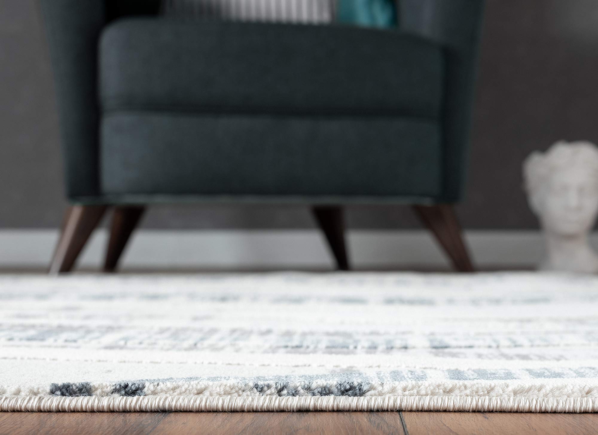 Abani Geometric Beige & Blue 4'x6' Area Rug, Aspen Collection - Contemporary Accent Rug Rugs