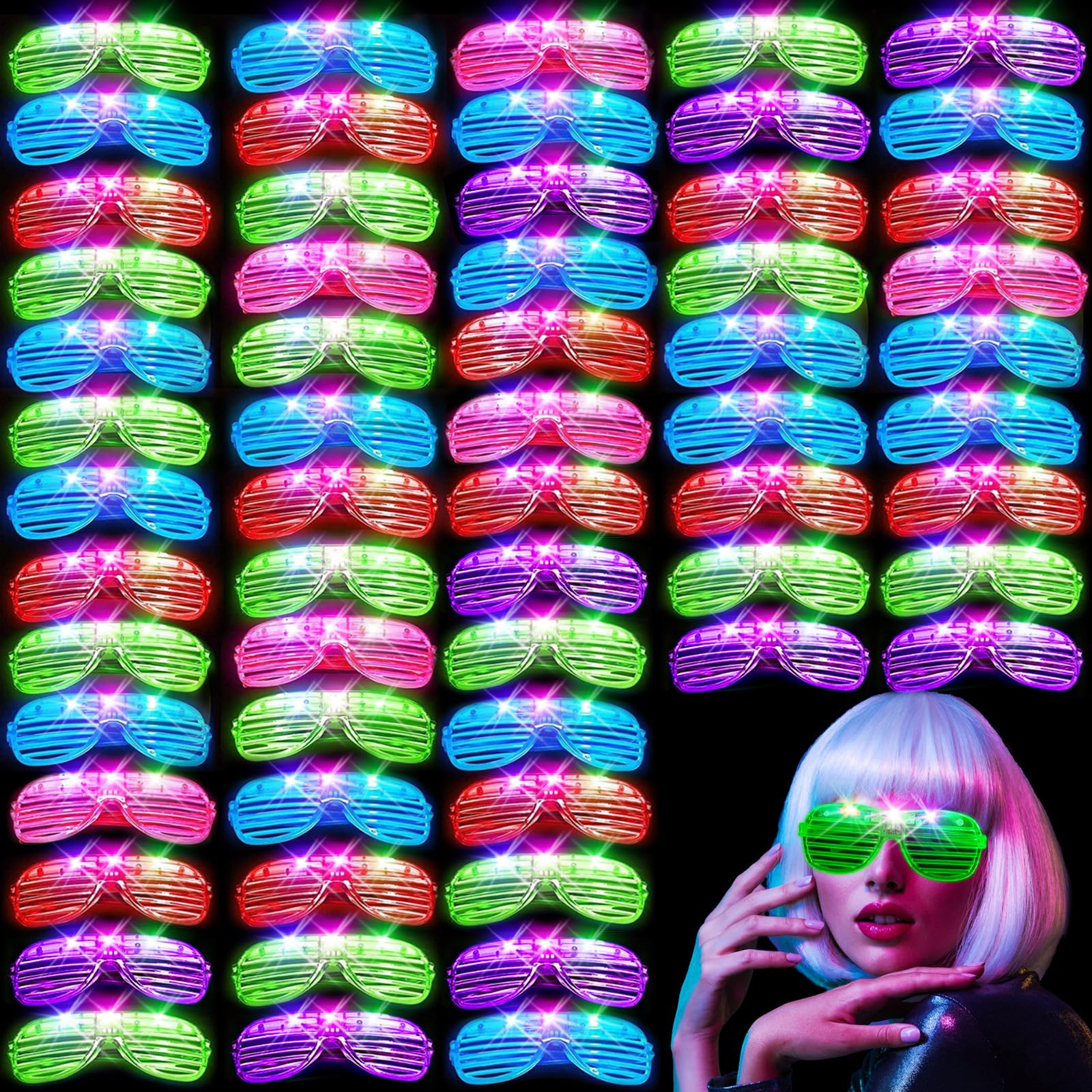 OLUPP 84PCS LED Glasses Glow Glasses, Glow in The Dark Party Supplies 2024 for Kids/Adults, Rave Neon Flashing Glasses Light Up for Golw Party Birthday New Year Carnival Party Decorations