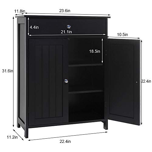 Iwell Bathroom Cabinet, Free Standing Bathroom Storage Cabinet with 1 Large Drawer & Adjustable Shelves, Wooden Entryway Storage Cabinet for Bathroom, Kitchen, Living Room, Black