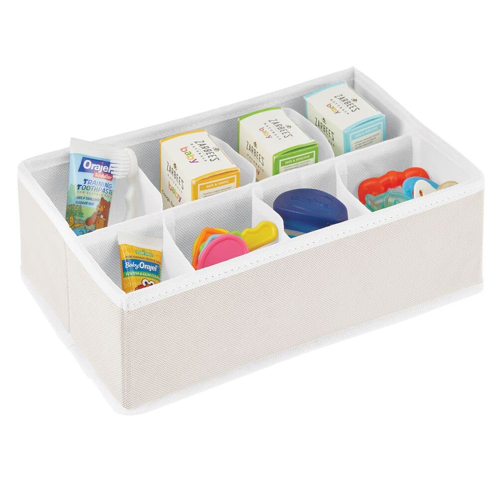mDesign Fabric 8-Section Divider Drawer Organizer Bin for Baby Nursery Dresser, Closet, Changing Table Organization, Hold Clothes, Toys, Diapers, Bib, Blanket, Jane Collection, 2 Pack, Cream/White
