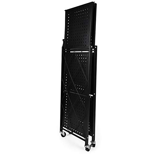 HealSmart 3-Tier Foldable Metal Heavy Duty Storage Shelving Unit with Wheels, Organizer Shelves for Garage Kitchen Holds up to 750 lbs Capacity, Black