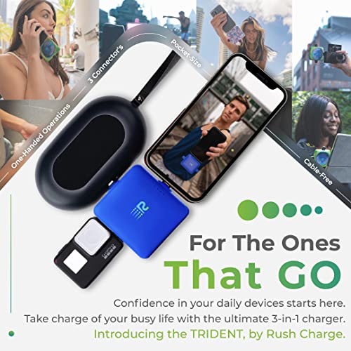 Rush Charge Wireless Power Bank (Silver) β Trident 3-in-1, 4000mAh Portable Battery Bank for Samsung, iPhone, Earbuds, & More - Micro USB, Lightning, & USB C Power Bank β Travel Slim Power Bank