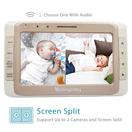 Moonybaby WideView 50 Baby Monitor with Camera and Audio, No WiFi, 5 Inches Large Display, Split Screen, Auto Night Vision, Zoom, Sound Activated, Temperature Alert, 2-Way Talk, Lullaby, 1000ft Range