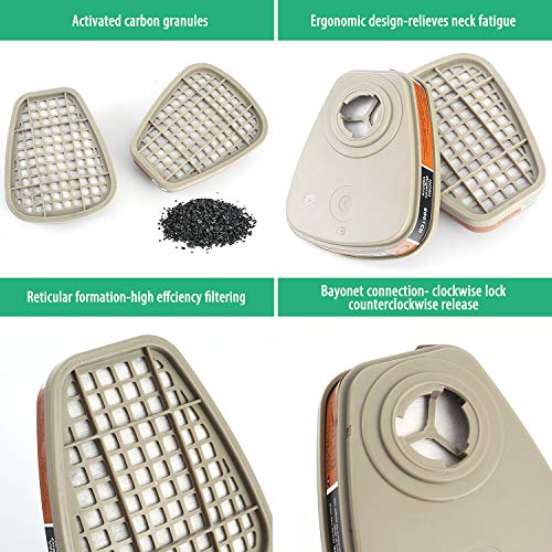 6001 Filter Cartridges for Respirator - Gas Organic Vapor Chemical Cartridge Filter Compatible with 6200,6800,7502,Respirator (6001 Filter Cartridges)