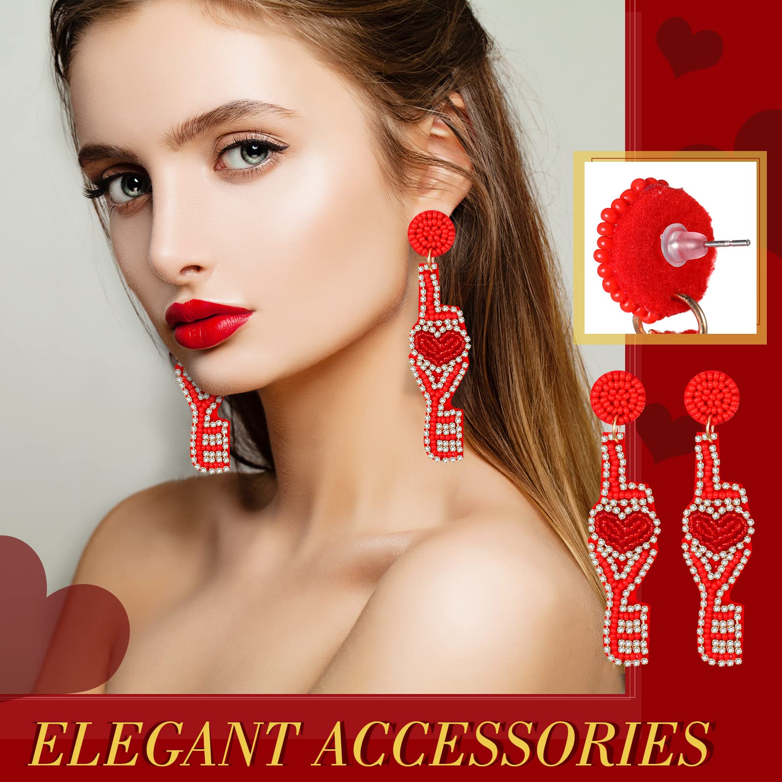 4 Pairs Fruit Beaded Earrings Bohemian Statement Dangle Earrings Watermelon Pineapple Lemon Earrings Set for Women (Heart)