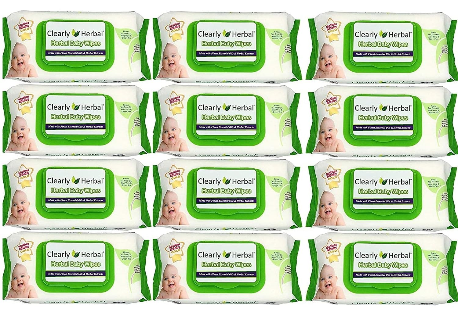 Clearly Herbal Baby Wipes, made with Essential Oils and Natural Herbal Extracts, Parent's Choice, Case Pack 864 Plant Based Wipes (12 Packs x 72 Count)