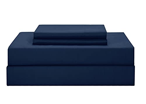 Chic Home Ayelet 10 Piece Comforter Set Color Block Ruffled Bag Bedding, Queen, Navy