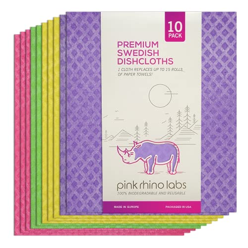 PINK RHINO LABS Swedish Dishcloths for Kitchen – Absorbent Kitchen Towels and Dishcloths Sets - Reusable Paper Towels - Dish Cloths for Washing Dishes and Cleaning Kitchen – Cellulose Sponge Cloths