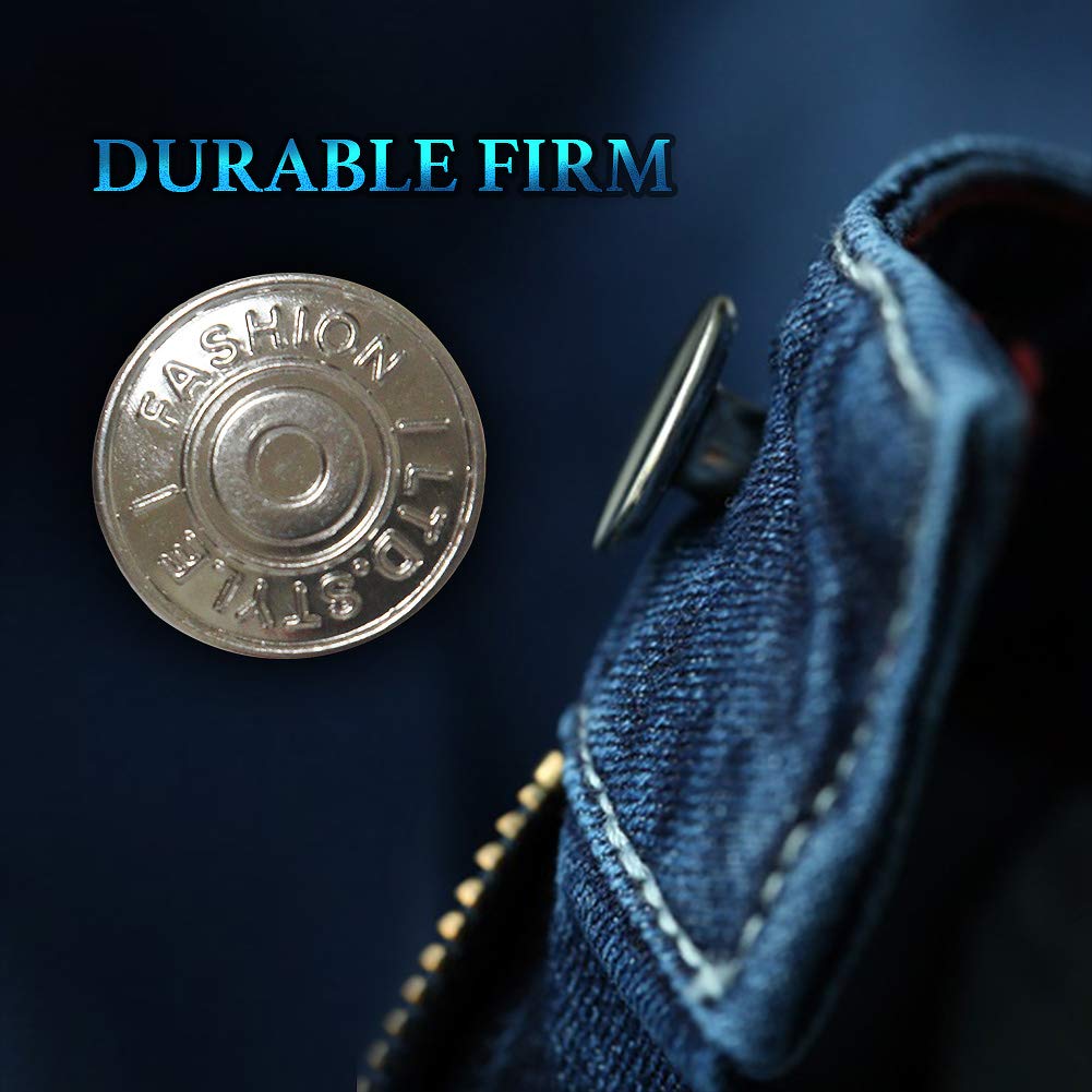 20 Sets Replacement Jean Buttons, 17mm Combo Copper Tack Buttons Replacement Kit with Rivets and Metal Base in Plastic Storage Box