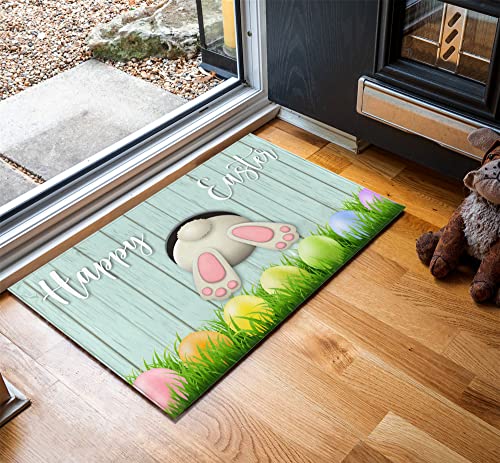AUSTAB Easter Welcome Door Mat Bunny Tail Spring Floor Mat Indoor Outdoor Entrance Bathroom Door Mat Non-Slip Washable Greeting Party Decorations 17 X 29 Inches