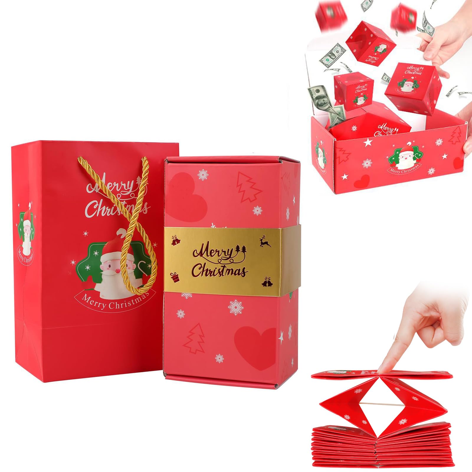 Gocikiko Surprise Gift Box Explosion for Money, Christmas Surprise Gift Box Explosion, Folding Bouncing Red Gift Box Pop-Up Explosion Gift Box for Christmas Birthday Anniversary New Year (10 Box Red)