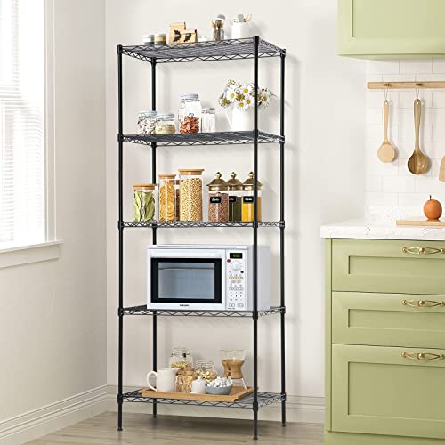 HKLGorg 5-Tier Wire Shelving Unit Metal Shelves Heavy Duty Layer Shelf Commercial Grade Storage Shelves 24" L x 14" W x 60" H Wire Rack with Leveling Feet for Kitchen Office Garage, Black