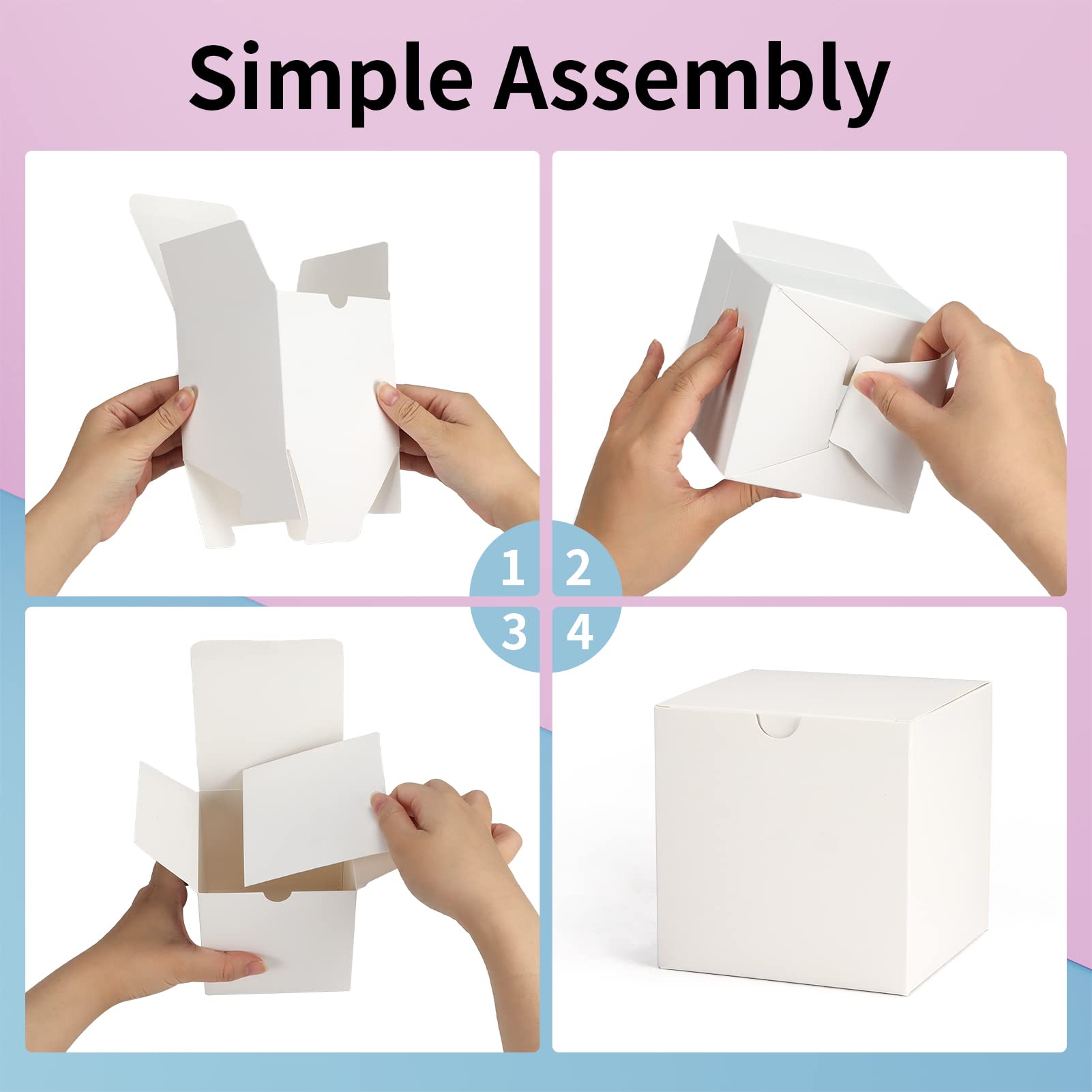 PETAFLOP 100 Pack Gift Boxes 4x4x4 with Lids, White Small Gift box for Presents, Cupcake, Candy, Kraft Paper Boxes for Party Favor, Bridesmaid, Wedding, Christmas