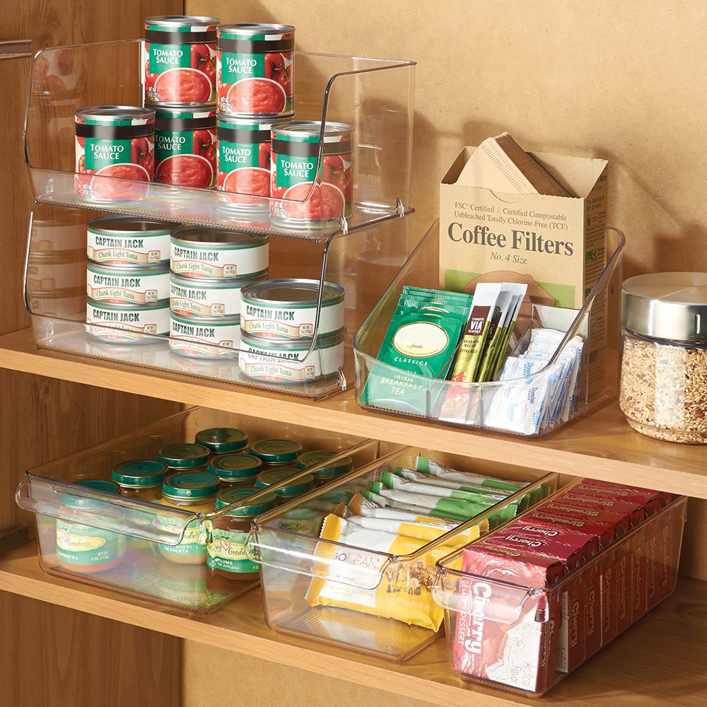 iDesign Linus Kitchen, Pantry, Refrigerator, Freezer Storage Container - 4 Pack, Clear, Large