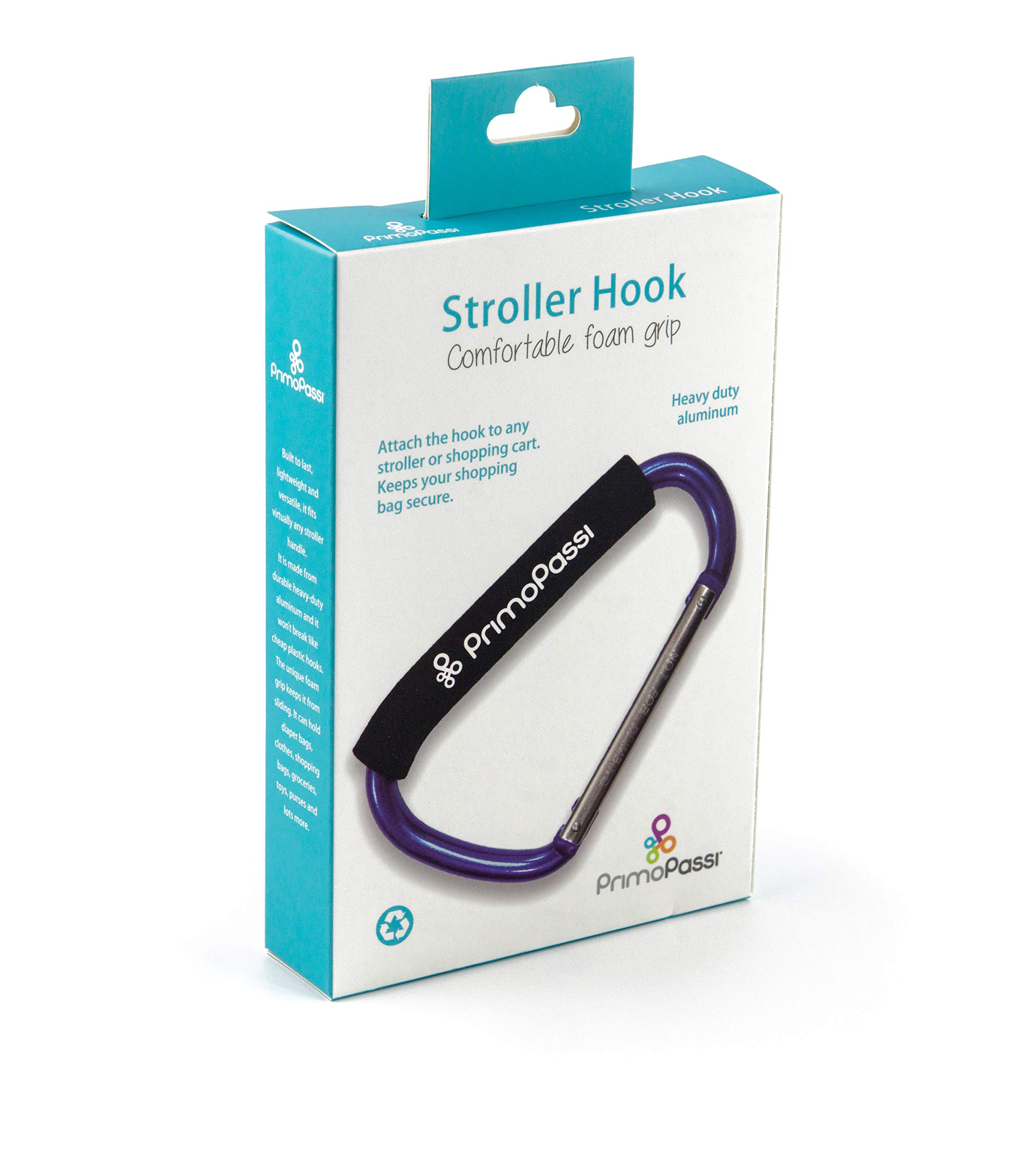 Primo Passi - Large Stroller Hook | 2 Large Stroller Organizer Hook Clip for Purse Shopping and Diaper Bags | Stroller Hanger | Blue
