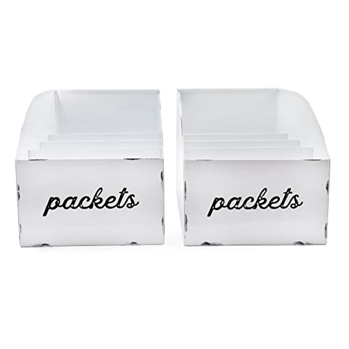 AuldHome Farmhouse Food Packet Organizers (2-Pack, White); Pantry Organization Divided Compartment Bins for Food Mixes and Spice Packets