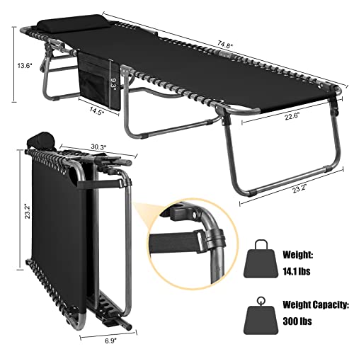 Heavy Duty Folding Chaise Lounge Chairs for Outside Beach Patio Pool Lawn Sunbathing Sun Tanning Lightweight Adjustable 5-Position Lay Flat Portable Trifold Outdoor Lounge Chair for Camping Deck