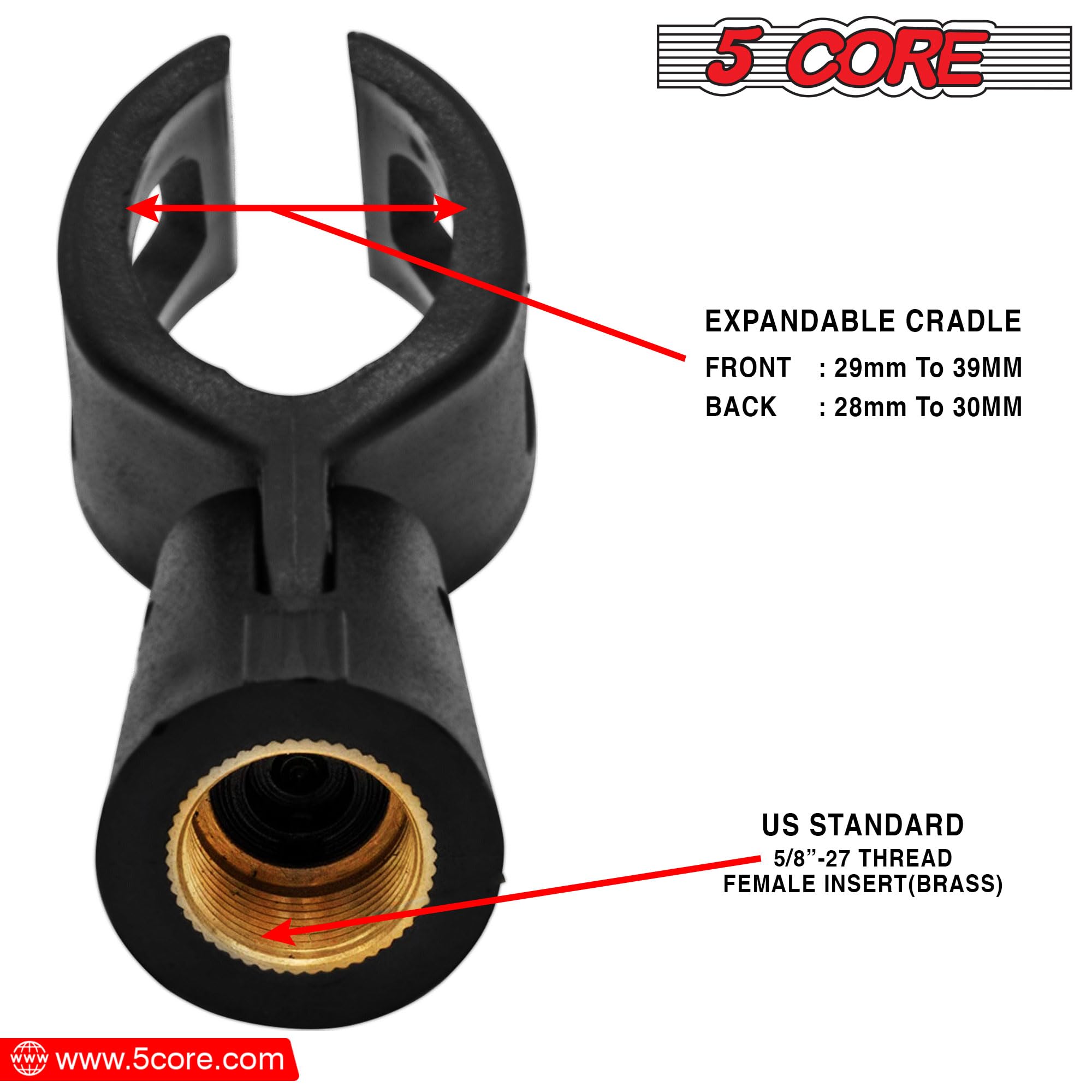 5 Core Mic Clips for Stands 2 Pieces Microphone Clip Holder Universal Adjustable with 5/8" Male to 3/8" Female Screw Adapter Suitable for Handheld Microphones, 2-Pack MC-01 2 PCS
