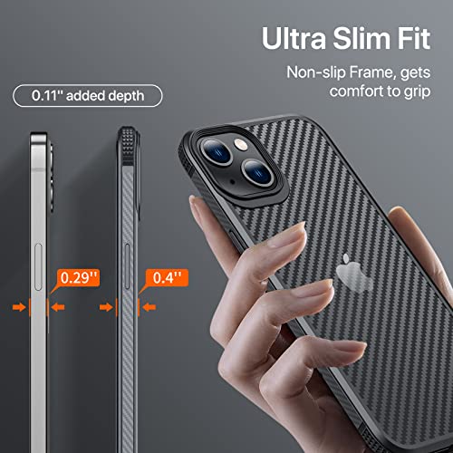 Auleegei Designed for iPhone 14 Case, [Military Grade Drop Tested] Slim Thin Shockproof Phone Case Translucent Anti-Scratch Carbon Fiber Hard PC Back and Soft TPU Bumper Edge, 6.1 inch, Back
