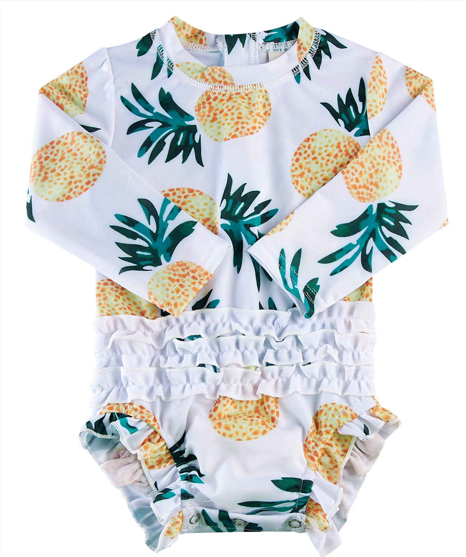 uideazone Baby Girls One-Piece Zippered Swimsuit Swimwear UPF 50+ Rashguard Long Sleeve Bathing Suits Summer Sunsuit 6-12 Months
