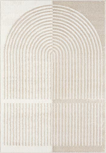 Abani Nuevo Collection Area Rug - Modern Arch Beige/Cream Pattern - 6'x9' - Easy to Clean - Durable for Kids & Pets - Non-Shedding - Medium Pile - Soft Feel - for Living Room, Bedroom & Office