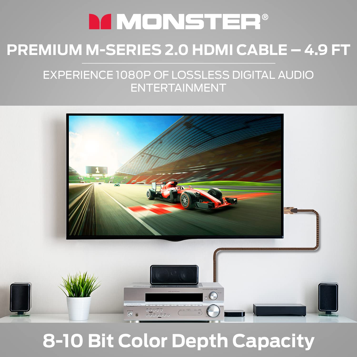 Monster M-Series Certified Premium HDMI Cable 2.0, Features 4K Ultra HD at 60Hz Refresh Rate, Duraflex Jacket, and Triple Layer Shielding, 25 Gbps - 4.9 ft