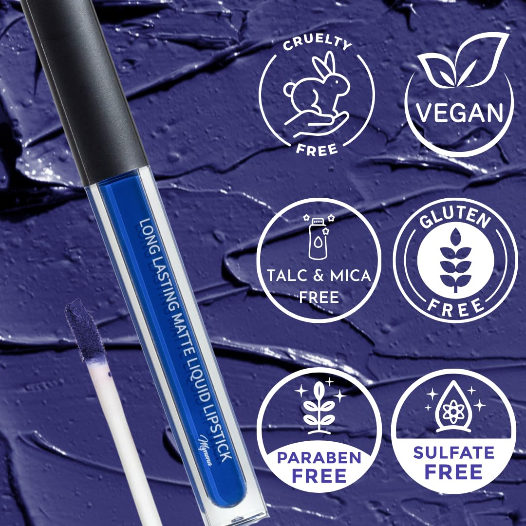 Mynena Blue Long-Lasting Matte Liquid Lipstick | Intense Color, Smudge-Proof & Waterproof | Comfortable, Hydrating Shea Butter | Vegan & Cruelty-Free | Mavi