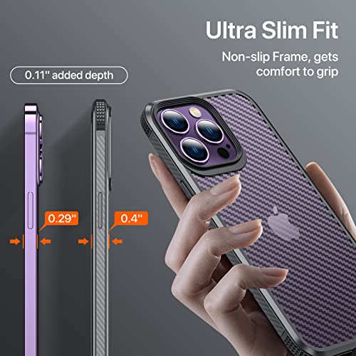 Auleegei Designed for iPhone 14 Pro Max Case, [Military Grade Drop Tested] Slim Thin Shockproof Phone Case Translucent Anti-Scratch Carbon Fiber Hard PC Back and Soft TPU Bumper Edge, 6.7 inch, Back