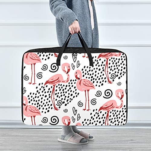 MCHIVER Quilt Storage Bag Clothing Organizer - Flamingo Pattern Under Bed Storage Bins Bedroom Storage Clear Window & Carry Handles Great for Under Bed Storage