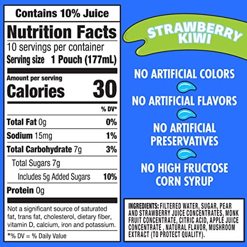 Capri Sun Strawberry Kiwi Naturally Flavored Kids Juice Drink Blend (10 ct Box, 6 fl oz Pouches)