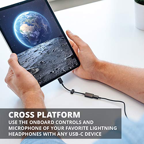RAYZ Lightning to USB-C Audio Adapter | Connect Lightning Headphones Earphones to Any USBC Device –– Lossless Audio, Universal Compatibility, Latch for Storage (Black)