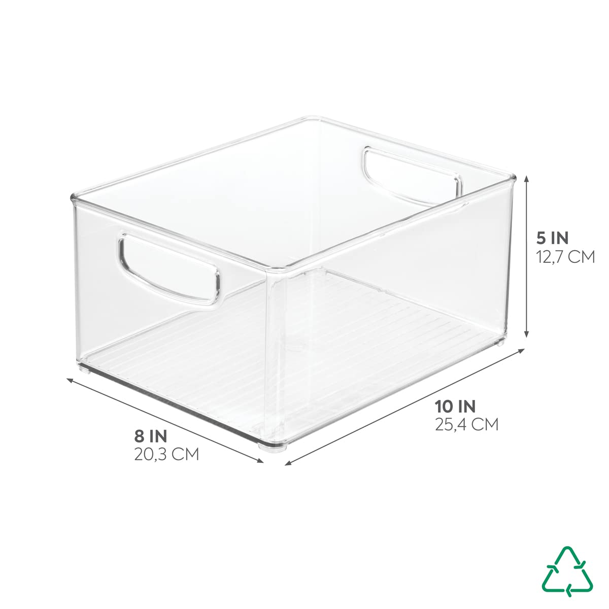 iDesign Recycled Plastic Extra-Large Bin with Easy to Grip Integrated Handles for Kitchen, Fridge, Freezer, Pantry and Cabinet Organization, The Linus Collection, 10” x 8” x 5