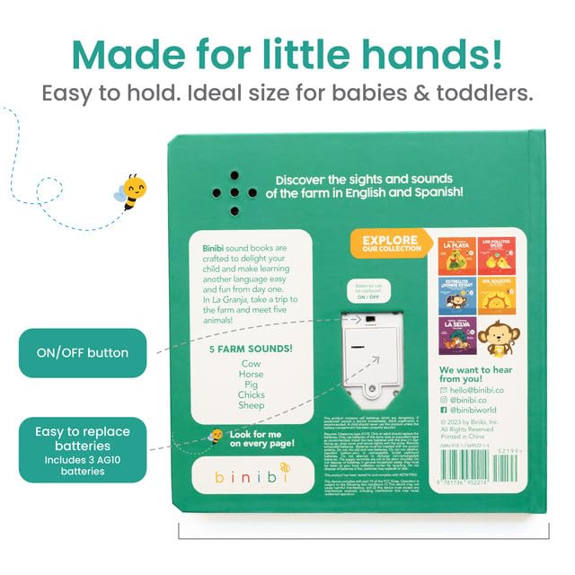 Binibi Spanish Books for Babies & Toddlers 1-3 La Granja Interactive Bilingual Sound Book with Farm Animal Sounds | Bilingual Children's Book | Spanish Learning for Kids | Libro en español para bebés