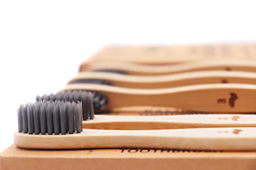 ECOFWORLD Soft Charcoal Bamboo Toothbrush - Natural Wooden Organic | USDA Certified Eco-Friendly | Extra Soft BPA Free Bristles Biodegradable | Individually Packed (Adults - 5 Pack)