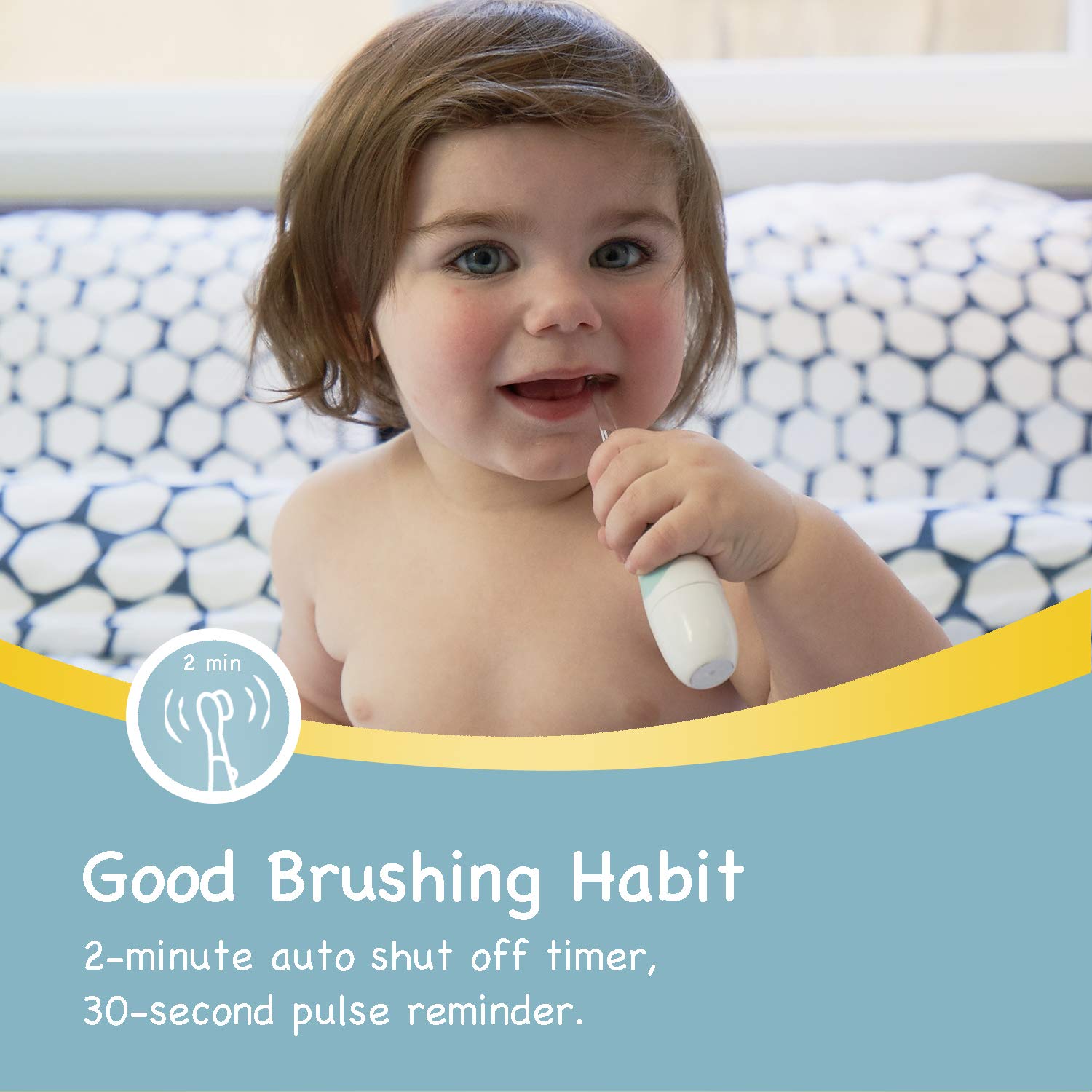 Papablic BabyHandy 2-Stage Sonic Electric Toothbrush for Babies and Toddlers Ages 0-3 Years, Bundle with Replacement Toothbrush Heads - 2 Count (18-36 Months)