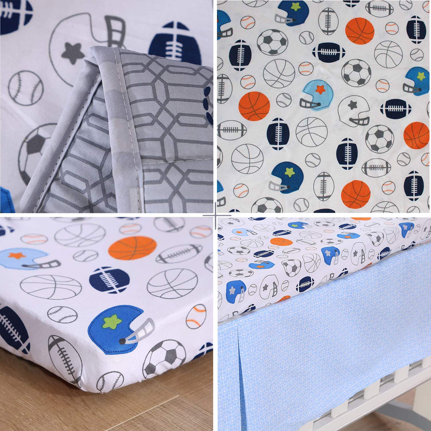 VIVILINEN Baby Crib Bedding Set for Boys 3 Pieces Blue Sports Baseball Originals Soft Toddler Nursery Bedding Sets