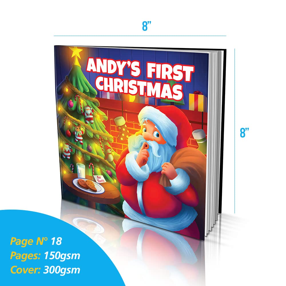 Personalized Story Book by Dinkleboo - "First Christmas" - for Kids Aged 0 to 8 Years Old - A Story About Your Child’s First Christmas - Smooth Satin Paper - Soft Cover (8"x 8")