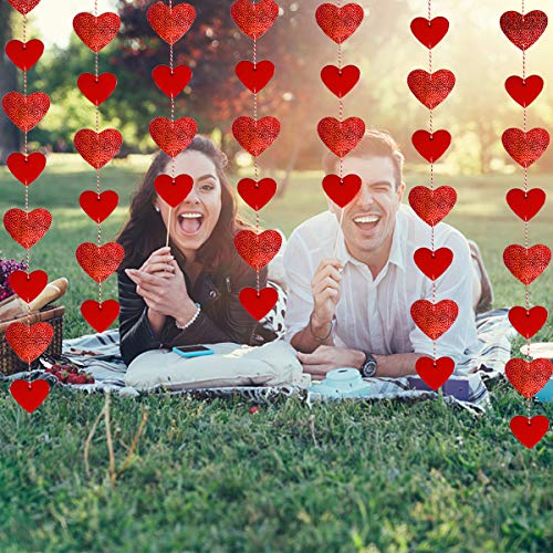 LeeSky 6Pcs Red Valentines Heart Garland Valentines Day Heart Banner Valentines Hanging Hearts Decorations for Happy Valentines Day Decorations